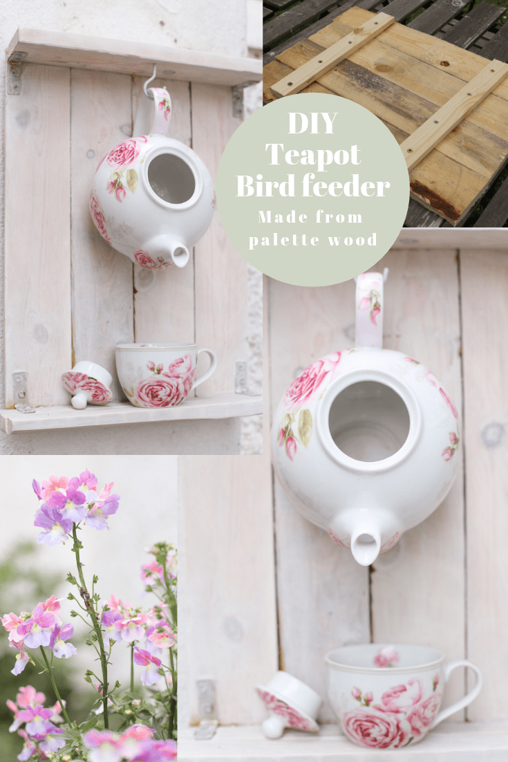 DIY Teapot Bird Feeder Made From Pallet Wood - Dainty Dress Diaries